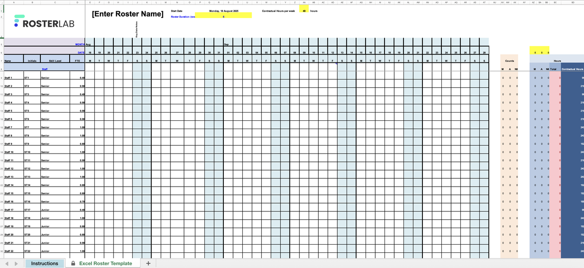 Free Staff Roster Template Excel - RosterLab
